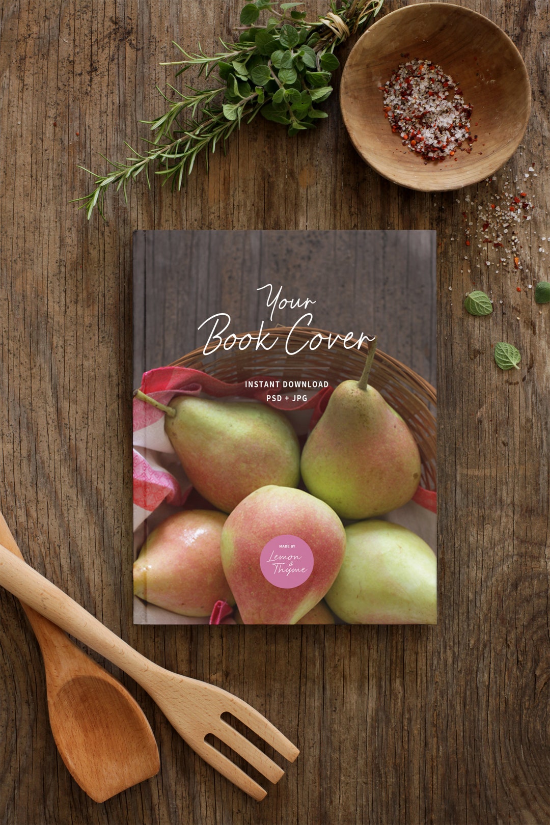 Cookbook Cover Mockup, Closed Book, Styled Mockup, Wooden Background ...