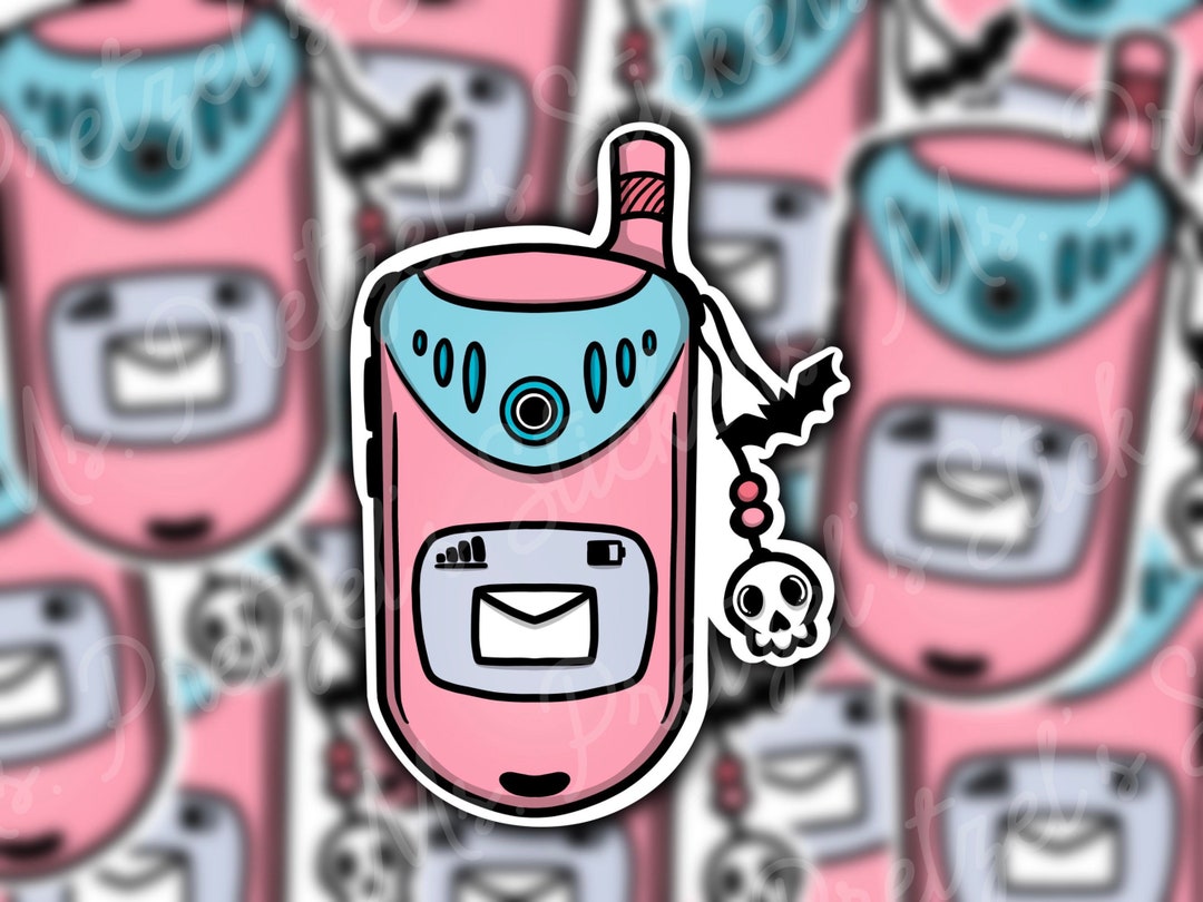 Cute and Spooky 90's Flip Phone, Cell Phone, Skull, Kawaii Sticker - Etsy