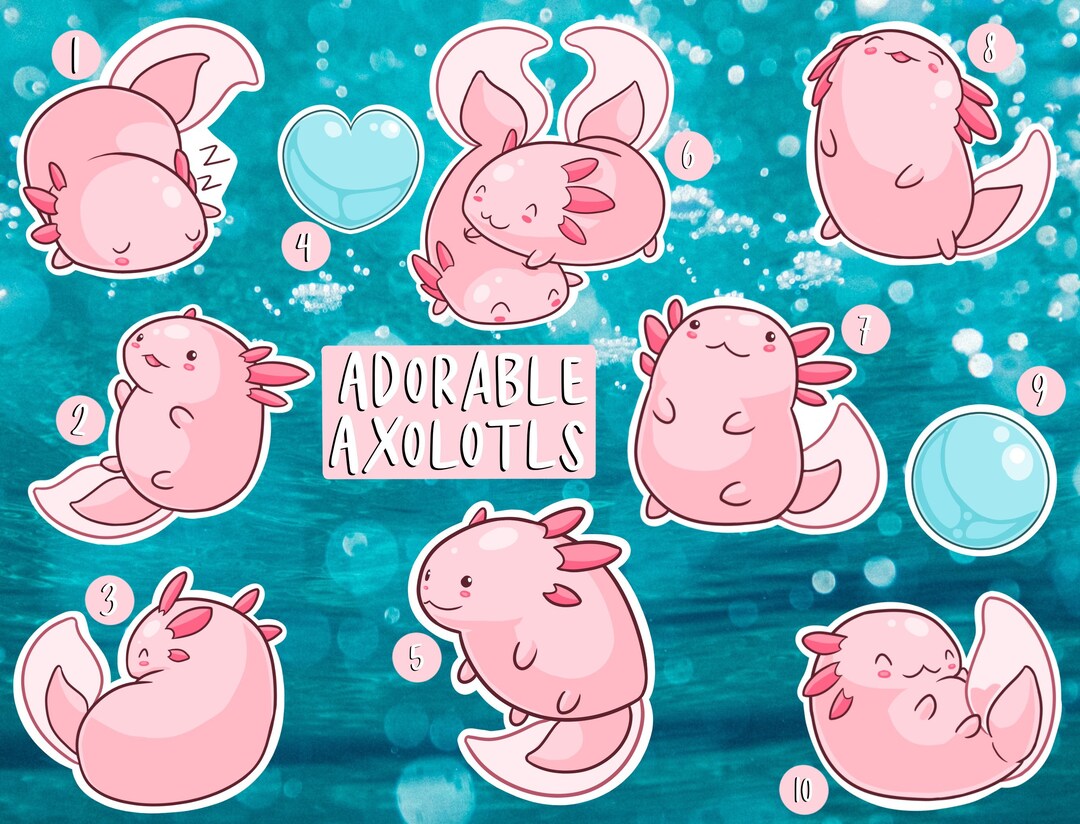 Adorable Axolotls Sticker Pack pack of 10 - Etsy