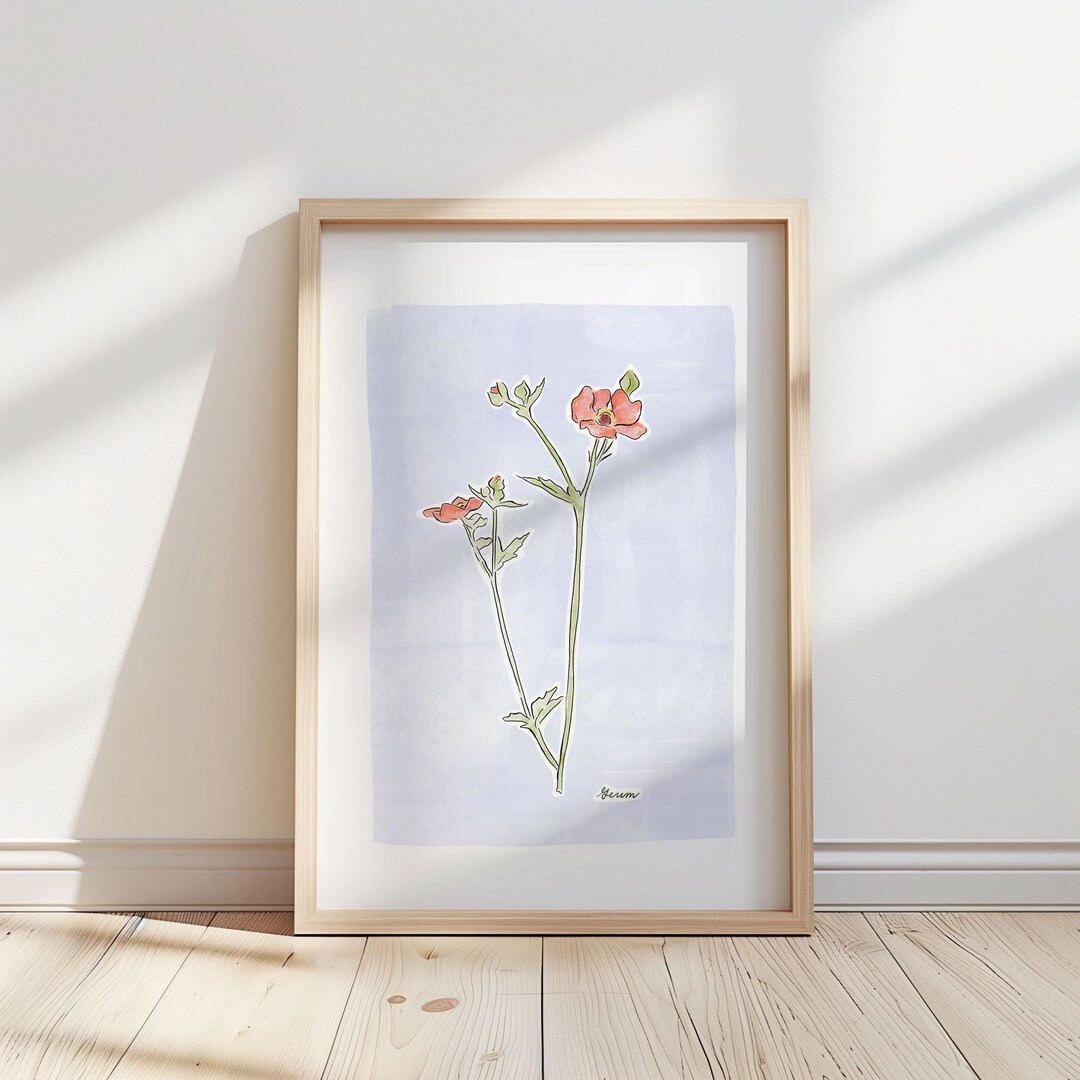 Geum Flower Illustration With Background - Print / Poster - Botanical ...