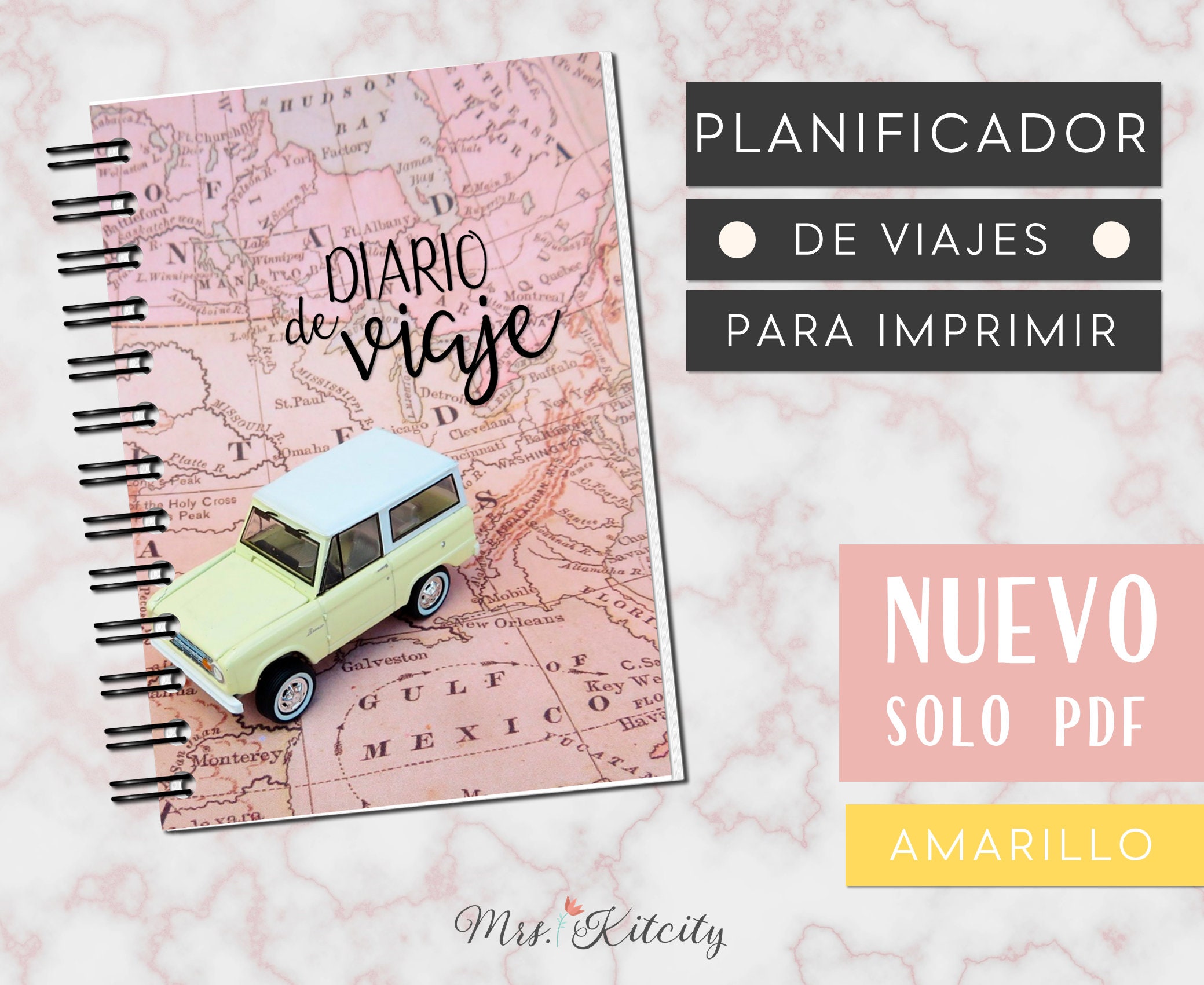 Planner and Travel Journal in PDF to Print PRINTABLE YELLOW Color in ...