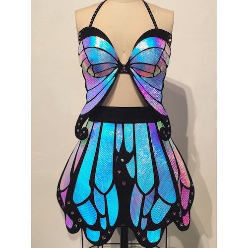 Holographic Butterfly Outfit Full Coverage black Opal Rave - Etsy