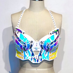 Holographic Electra Bra white Rave Outfit Festival Bra Cyberpunk ...