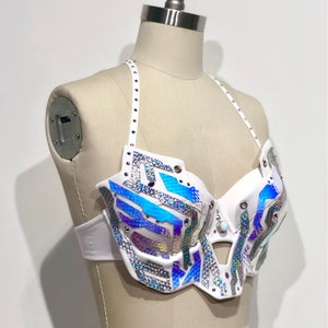 Holographic Electra Bra white Rave Outfit Festival Bra Cyberpunk ...