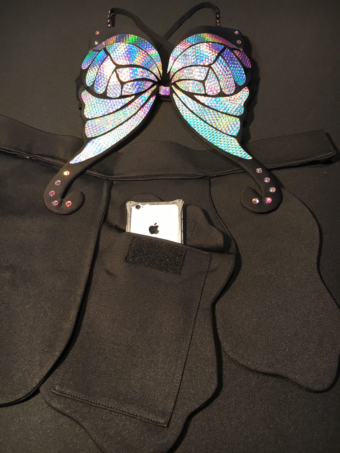 Holographic Butterfly Outfit Black Rainbow Rave outfit | Etsy