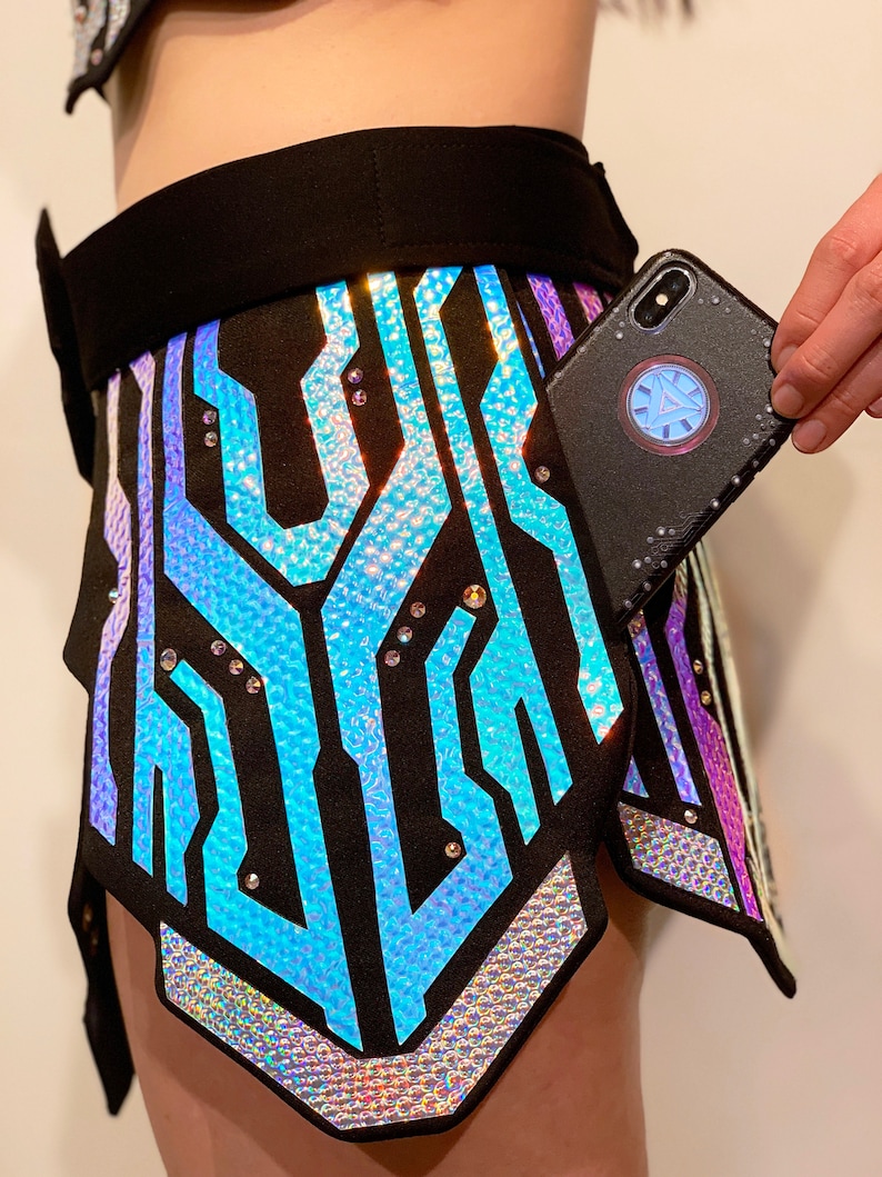 Holographic Electra Costume (cerulean/oil-slick) | Rave Outfit ...