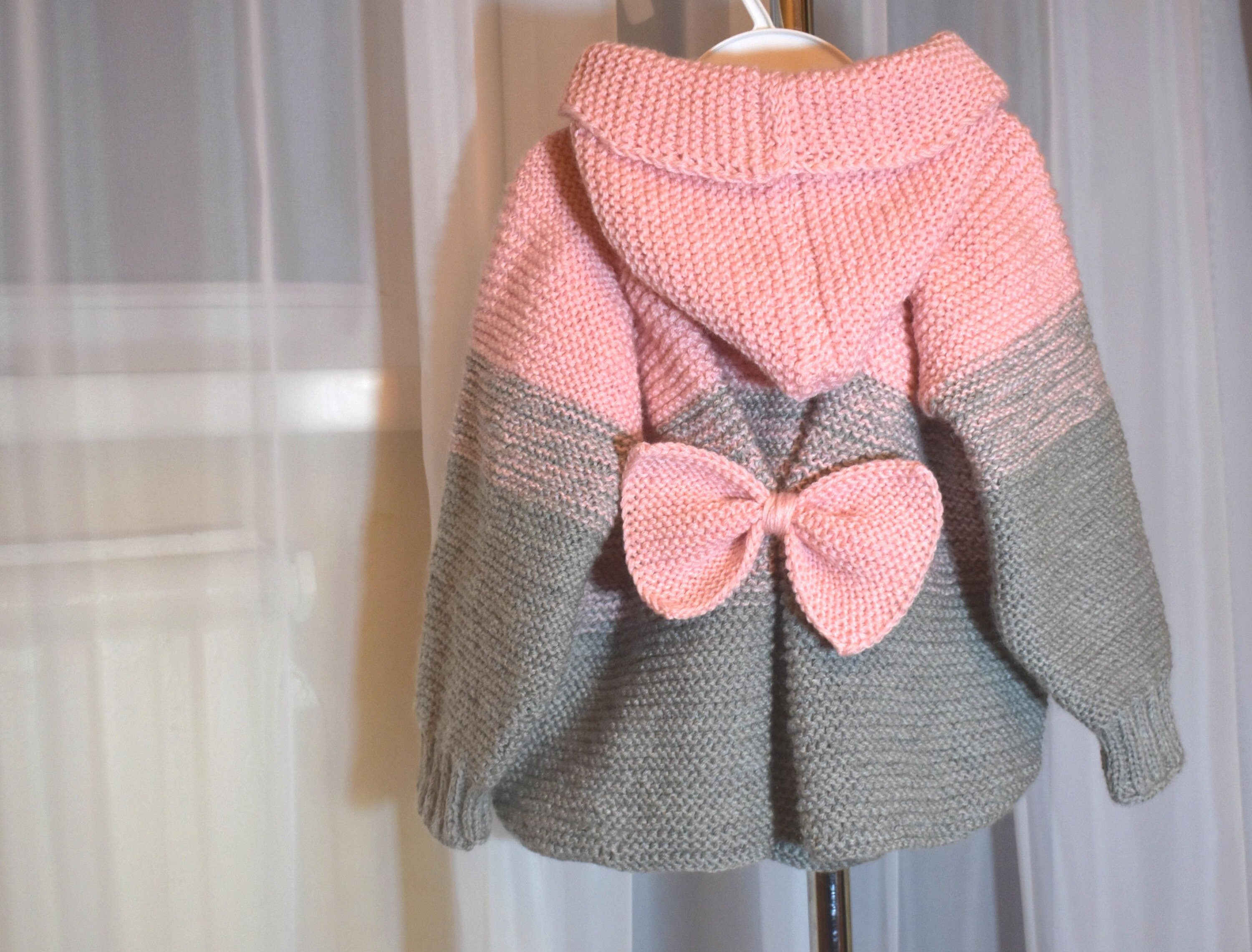 Girl Cardigan With Bow Sweater Coat With Hoodie Ombre - Etsy