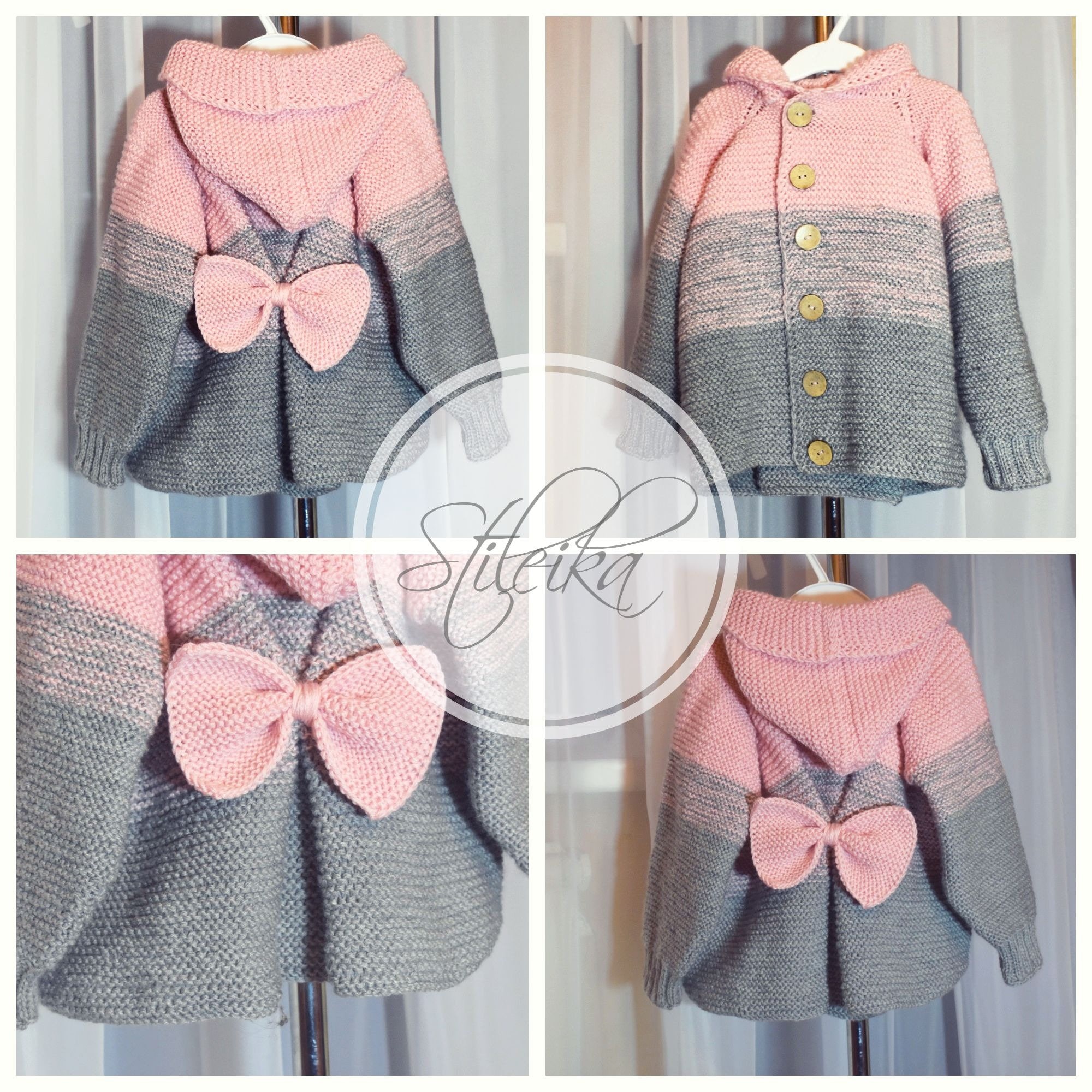 Girl Cardigan With Bow Sweater Coat With Hoodie Ombre - Etsy