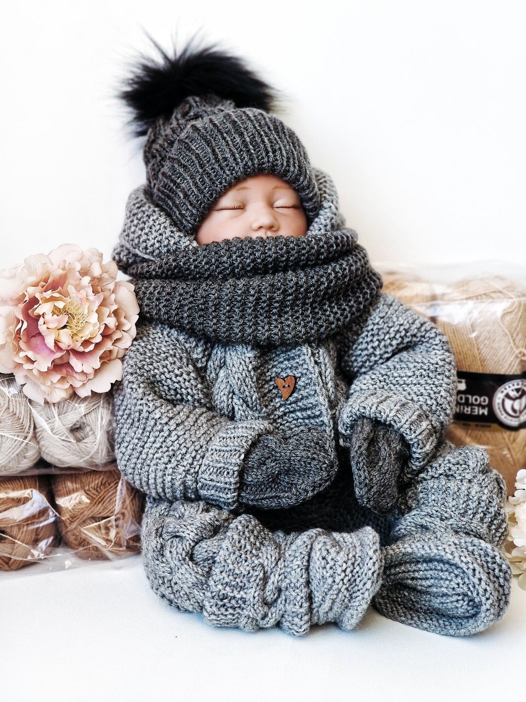 SET / 5 Knitting Patterns / Romper / Onesie / Jumpsuit / Bodysuit / Hat ...