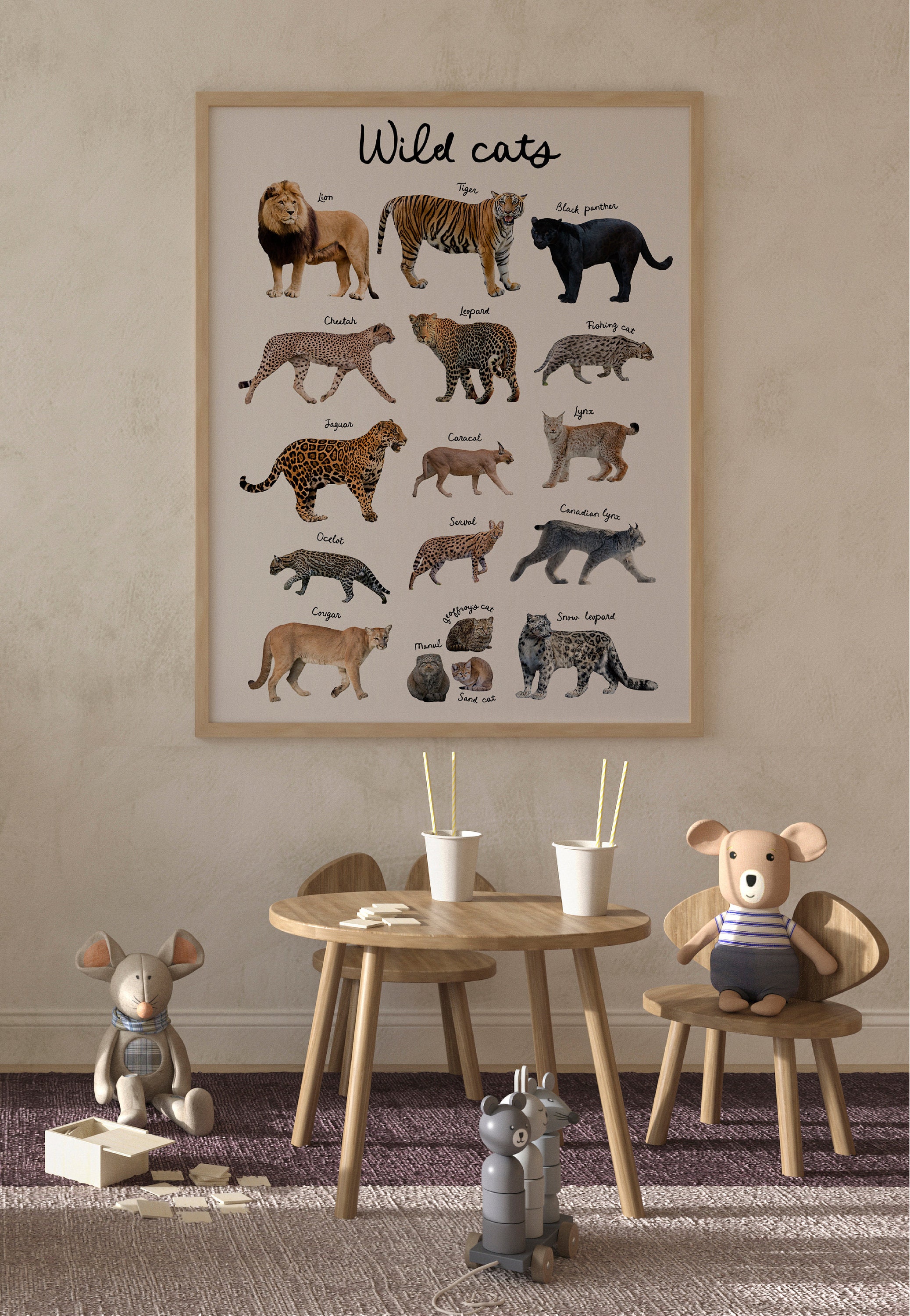 Wild Cats Real Photos Educational Poster, Homeschool Chart, Montessori ...