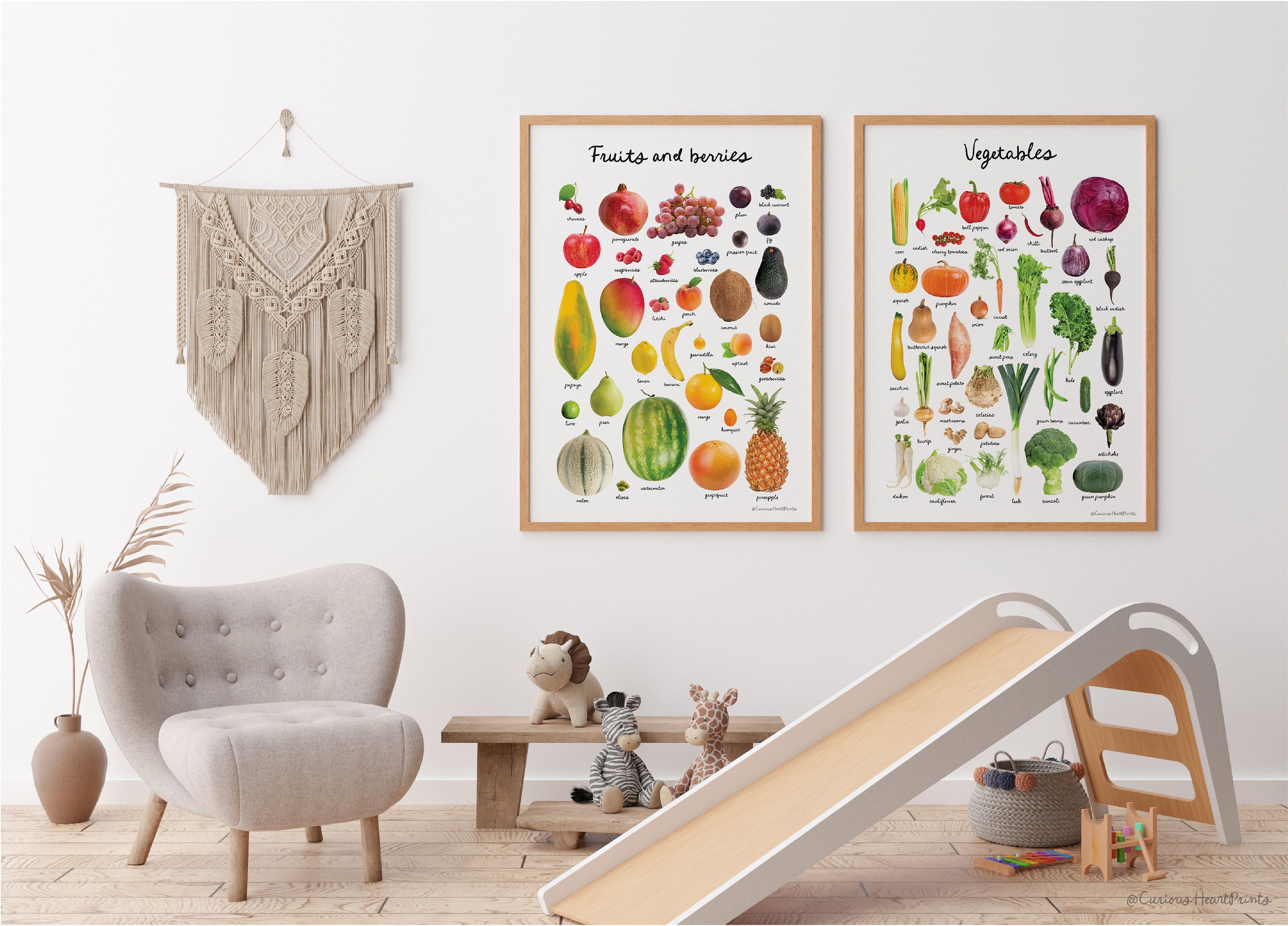 Vegetables and Fruits Educational Charts Posters, 2 Educational ...