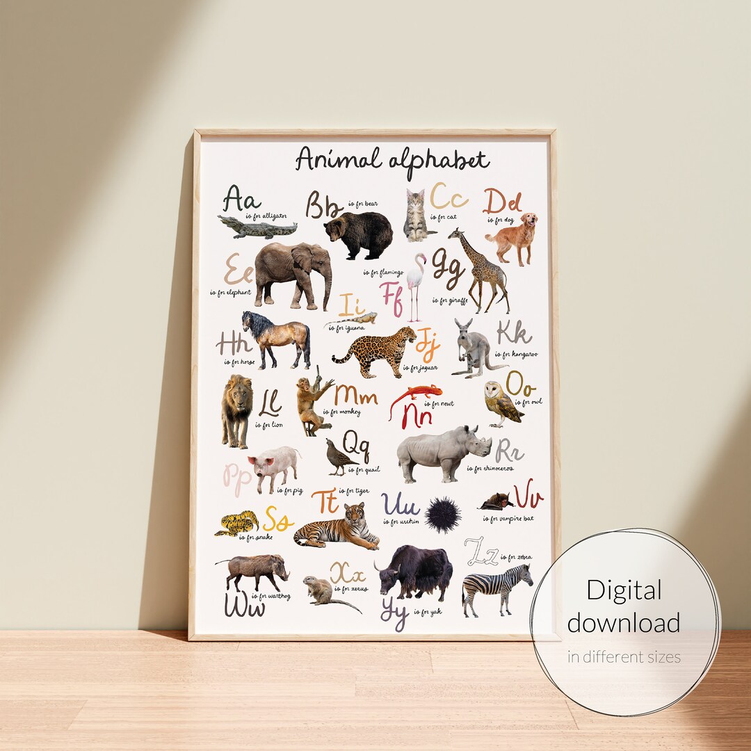 Animal Alphabet Educational Poster, Animals Chart, Homeschool Print ...