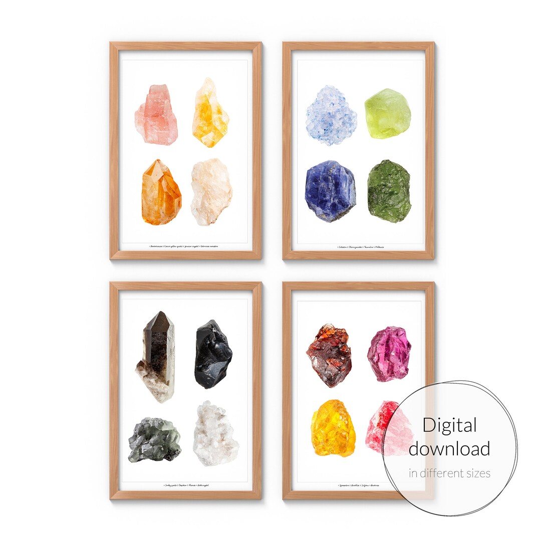 Set of 4 Crystal Posters, Crystals Real Photo Wall Art, Gemstones Print ...