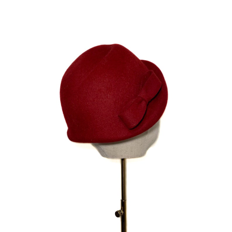 Dark Red Cloche Hat, 58cm, Bow, Felt Hat, Vintage Inspired Hat, Vintage ...