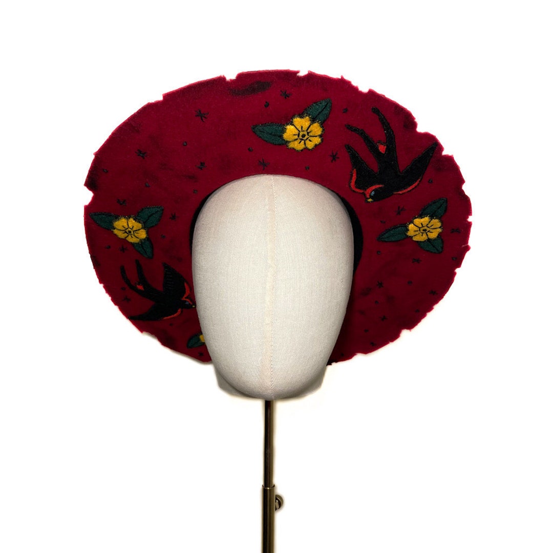 Red Felt Hat, 55cm, Hand Embroided Hat, Worn Out Hat, Felt Hat, Unisex ...