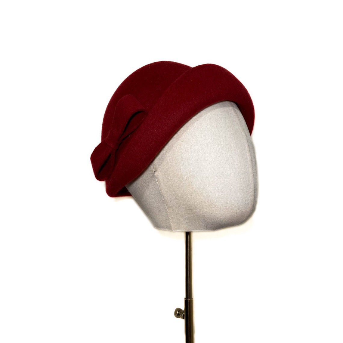 Dark Red Cloche Hat, 58cm, Bow, Felt Hat, Vintage Inspired Hat, Vintage ...