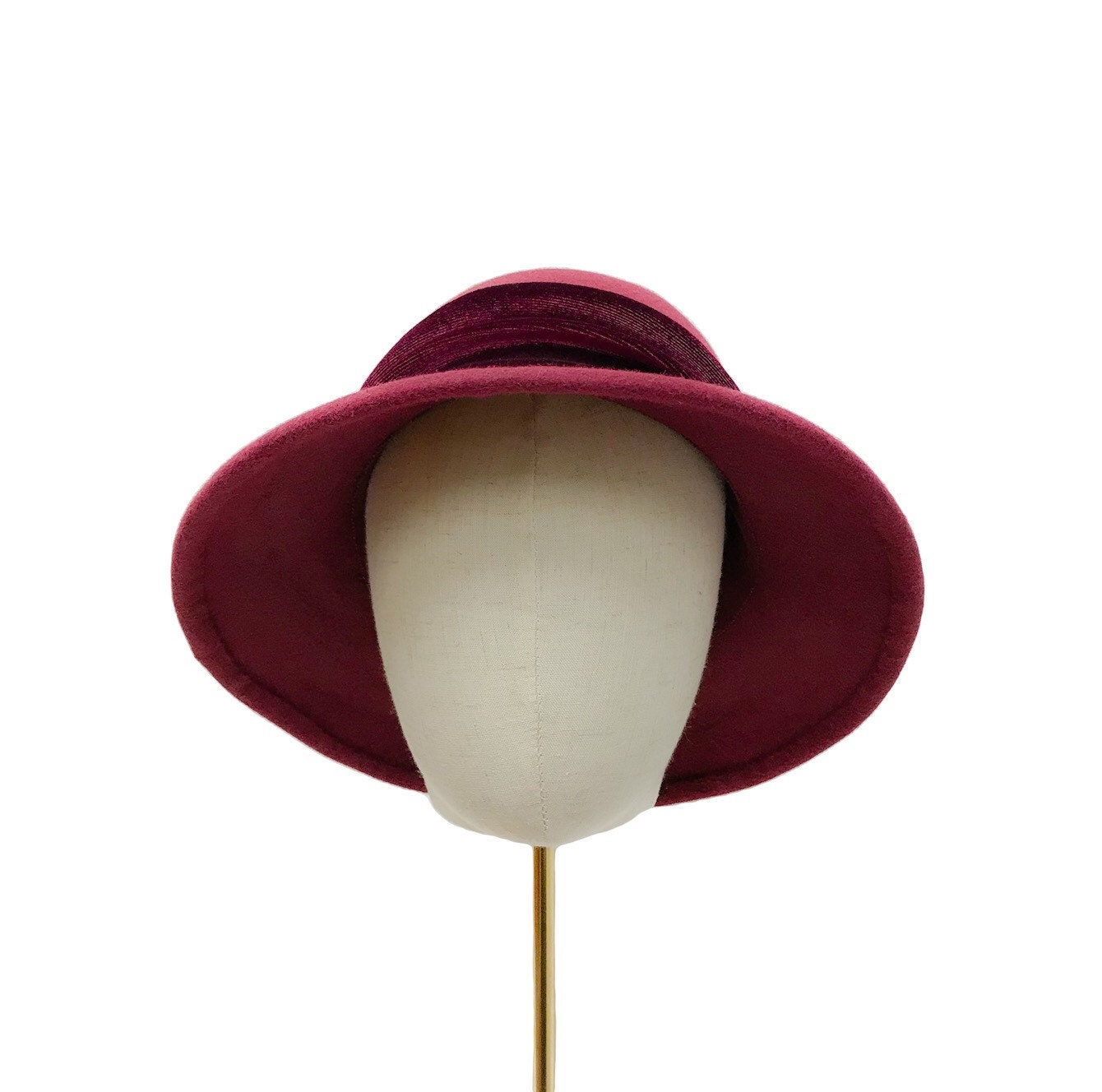 Burgundy Red Felt Hat With Velvet Ribbon and Red/ Golden | Etsy