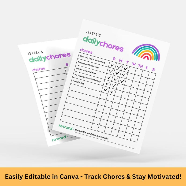 Editable Chore Chart for Kids, Printable Daily Chore Chart ...