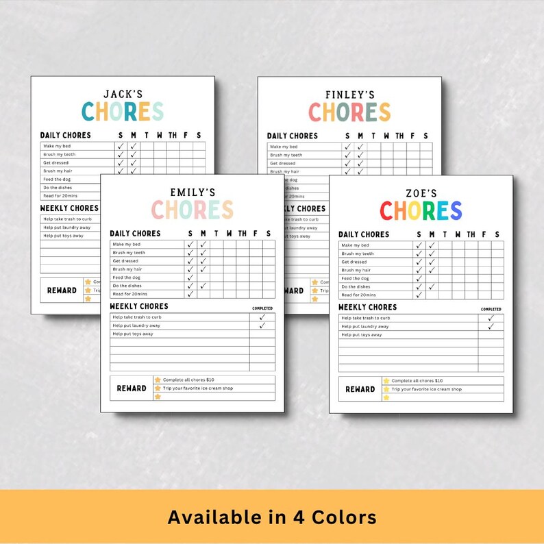 Chore Chart for Kids, Printable Editable Daily & Weekly Chore Chart ...