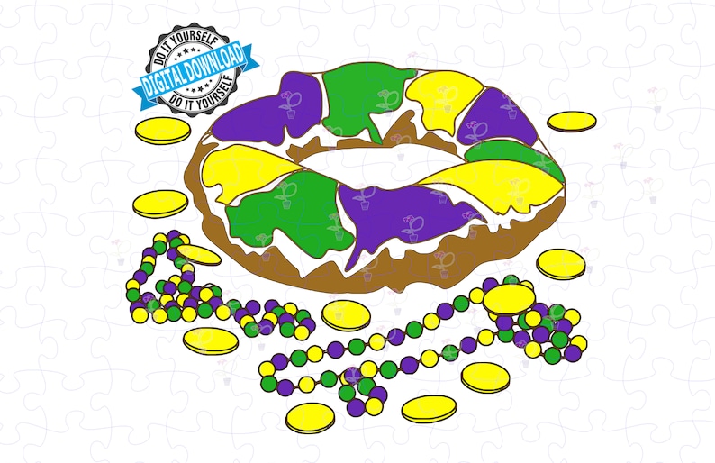 King Cake and Mardi Gras Beads SVG, PNG File. King Cake and Beads Cut ...