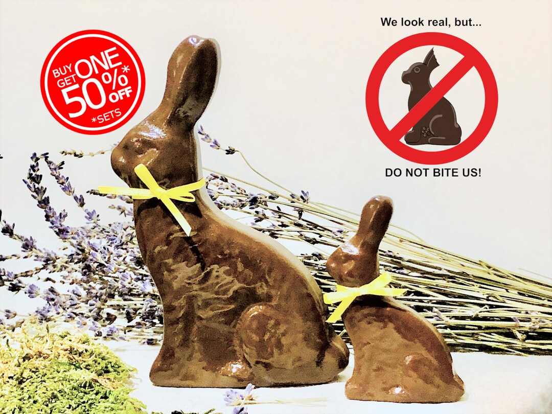 Wooden Chocolate Easter Bunny Shelf Decor - Realistic Wood Carving ...