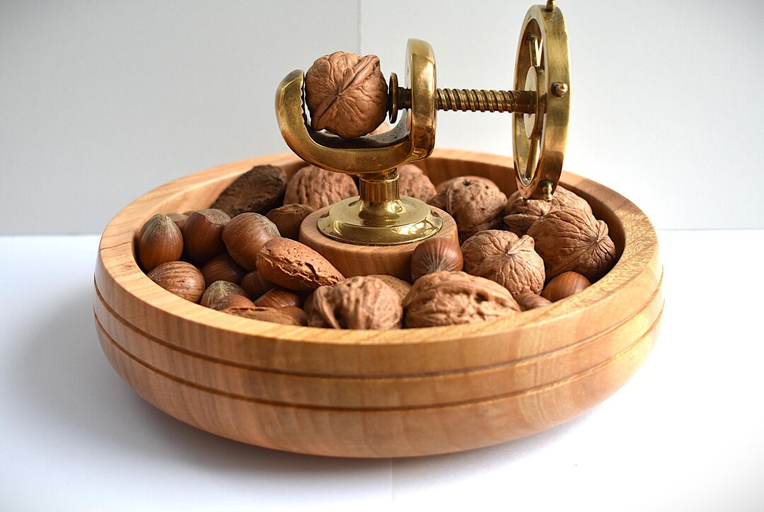 Novelty Brass Ships Wheel Nut Cracker Mounted on a Piece of Cherry Wood ...