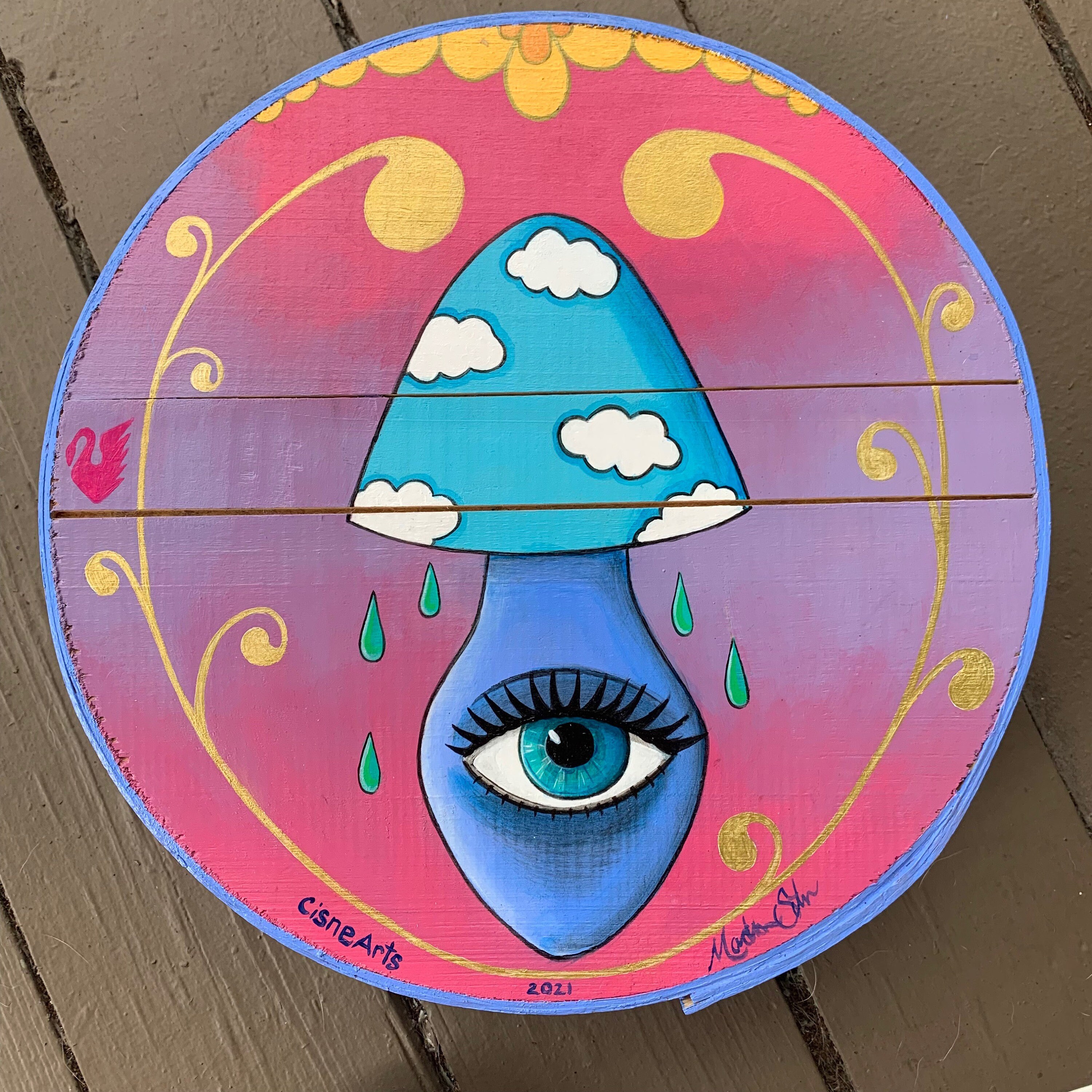 Hand Painted Round Cheese Box, Original Fungeye by Cisnearts, Mushroom ...