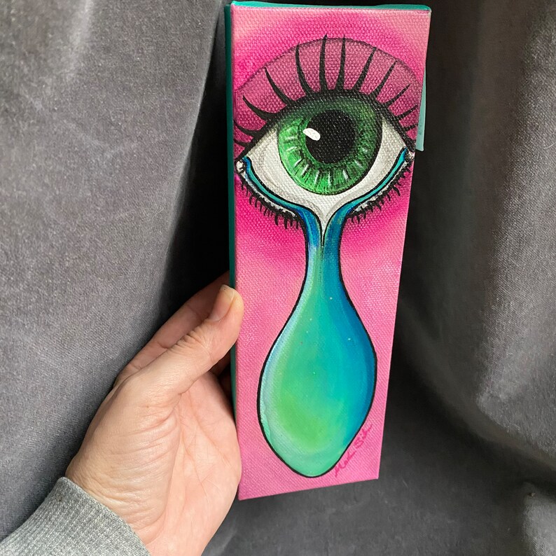 Crying Eye Original Painting Wall Art Acrylic Paint and Resin on Canvas ...