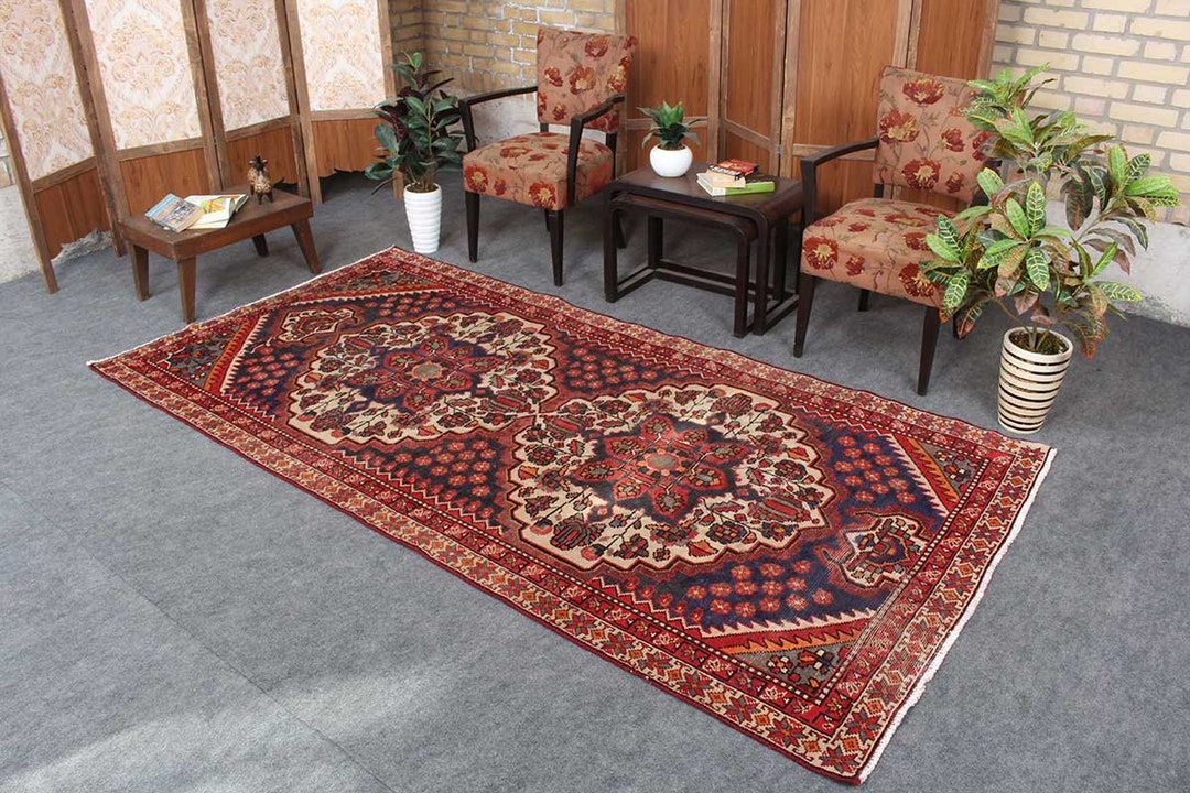 Persian Area Rug, 4x9 Rug, Vintage Living Room Rug, 4'6 X 8'10, Rug ...