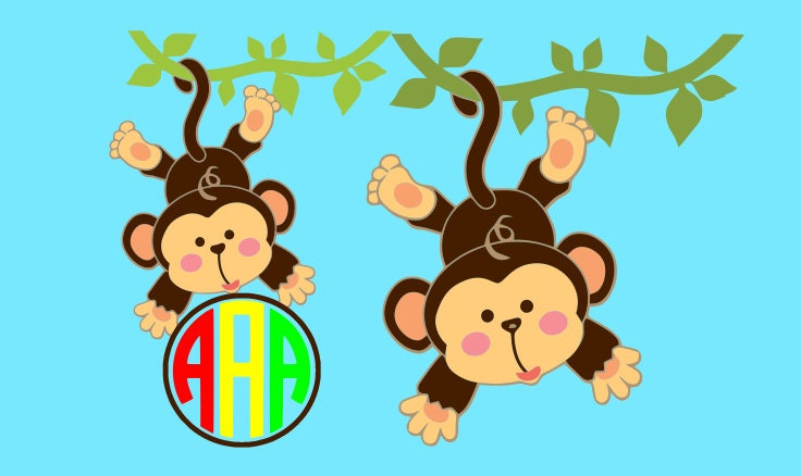Monkey Monogram SVG Clipart Cut Files Silhouette Cameo Svg for | Etsy