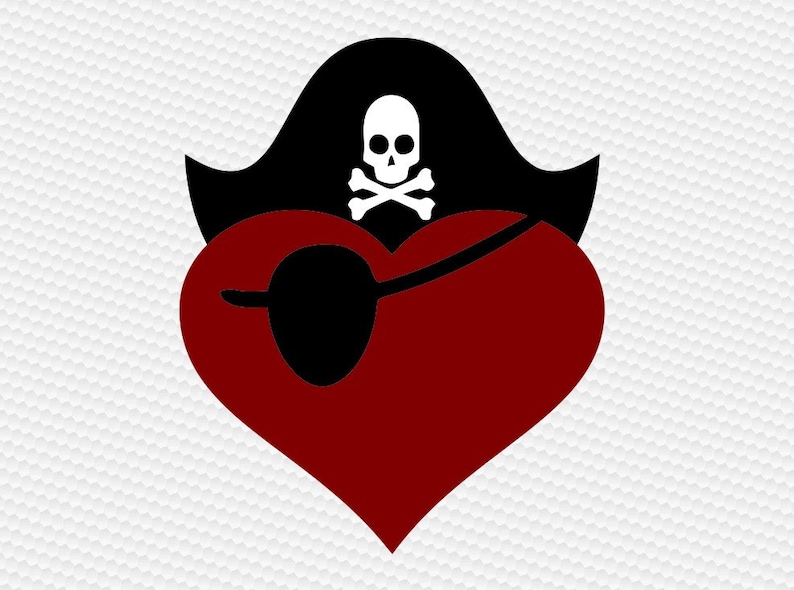 Heart Pirate Skull SVG Clipart Cut Files Silhouette Cameo Svg - Etsy
