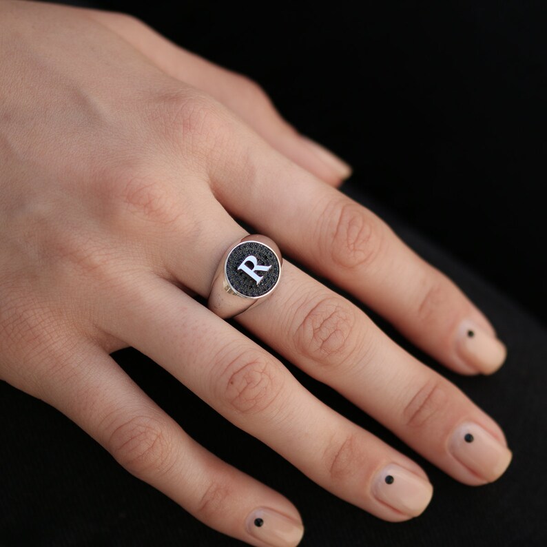 Letter Ring Personalized Signet Ring Name Ring Sterling | Etsy