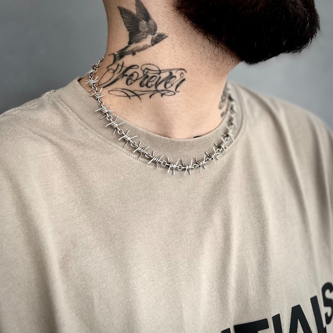 Sterling Silver Barbed Wire Necklace | Barb Wire Goth Choker Necklace ...