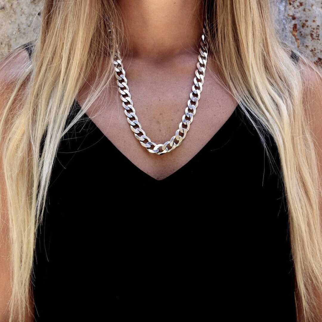 Sterling Silver Curb Chain Necklace | Large Curb Chain Necklace | Curb ...