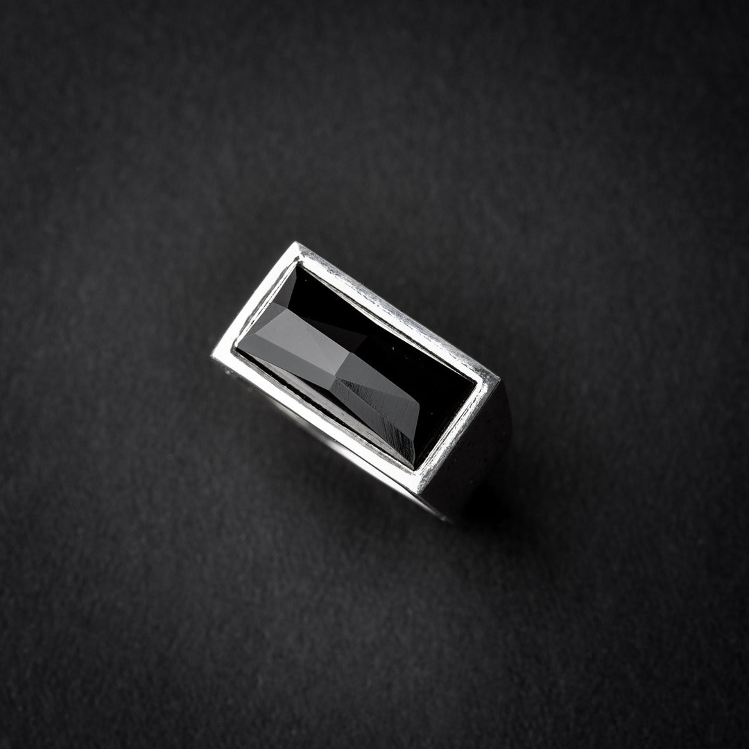 Horizontal Rectangle Onyx Signet Ring Onyx Stone Black Stone Ring ...