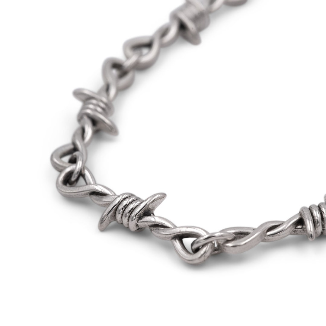 Sterling Silver Barbed Wire Necklace | Barb Wire Goth Choker Necklace ...