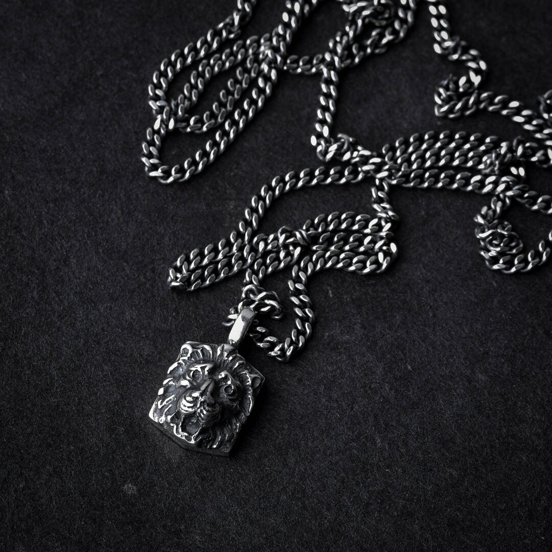 Lion Head Necklace | Silver Lion | Sterling Silver Lion Head | Animal ...