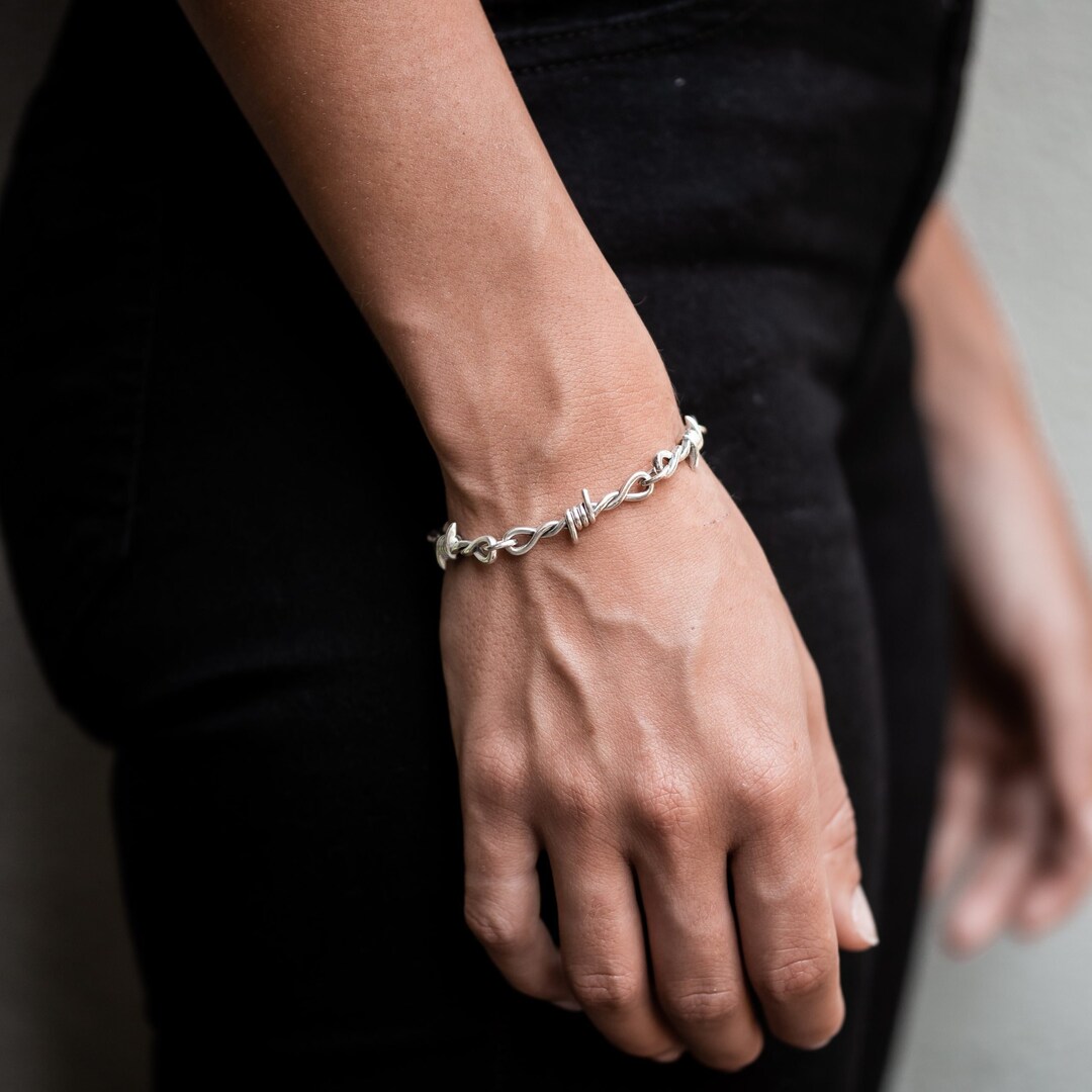 Barbed Wire Silver Bracelet | Barb Wire Sterling Silver Bracelet - Etsy