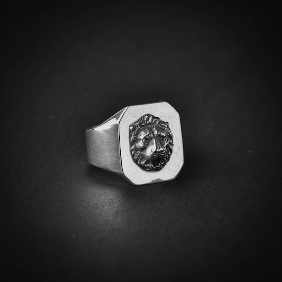 Lion Octagon Stamp Ring Lion Ring Statement Ring Lion - Etsy