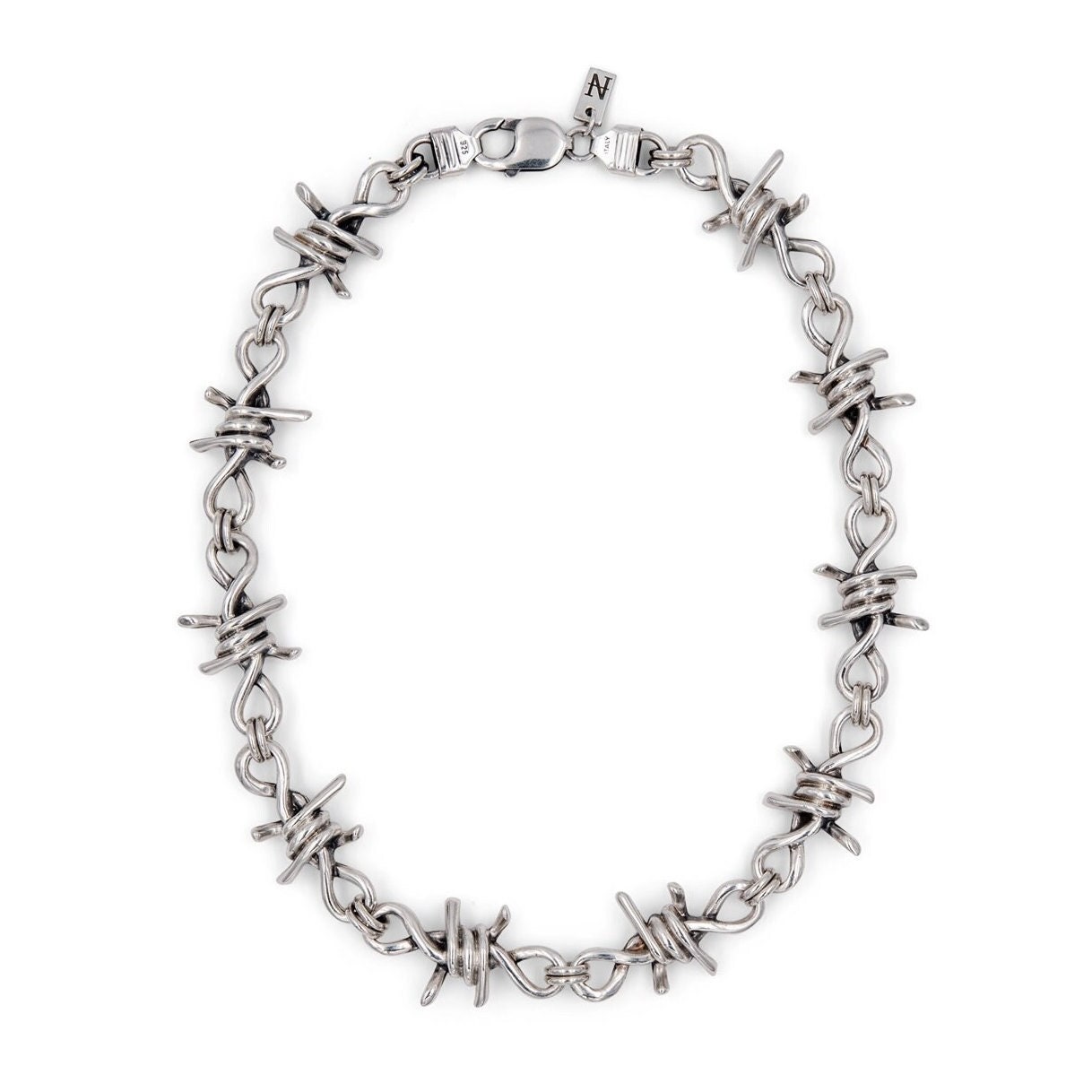 Sterling Silver Large Barbed Wire Silver Necklace | Barb Wire Necklace ...
