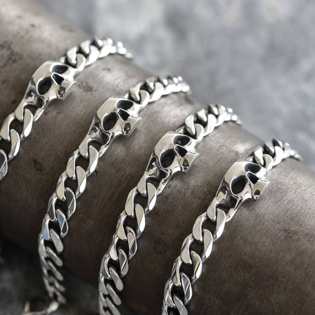 Skull Chain Bracelet | Skull Head | Silver Skull | Sterling Silver ...