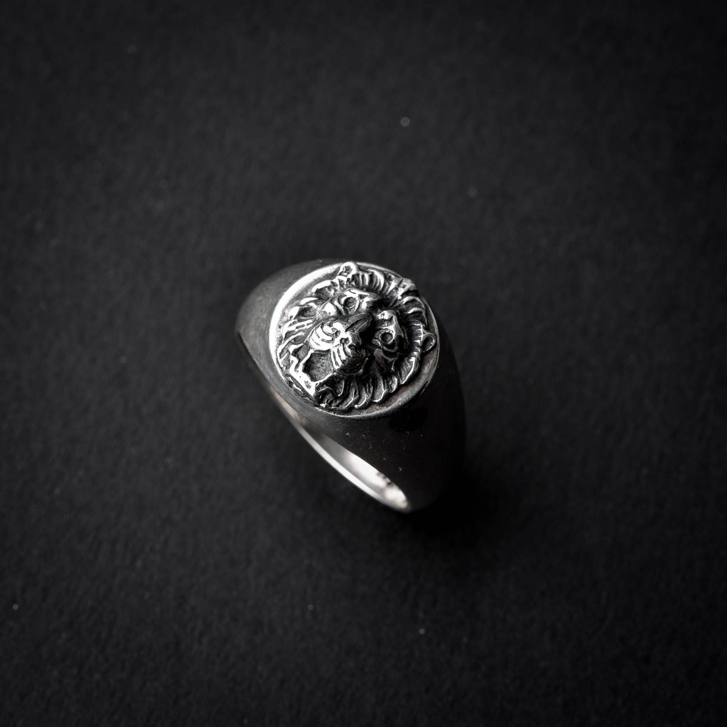 Round Lion Head Signet Ring Silver Lion Sterling Silver | Etsy