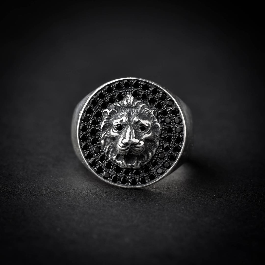 Round Lion Signet Ring | Lion Ring | Statement Ring | Lion Head Ring ...