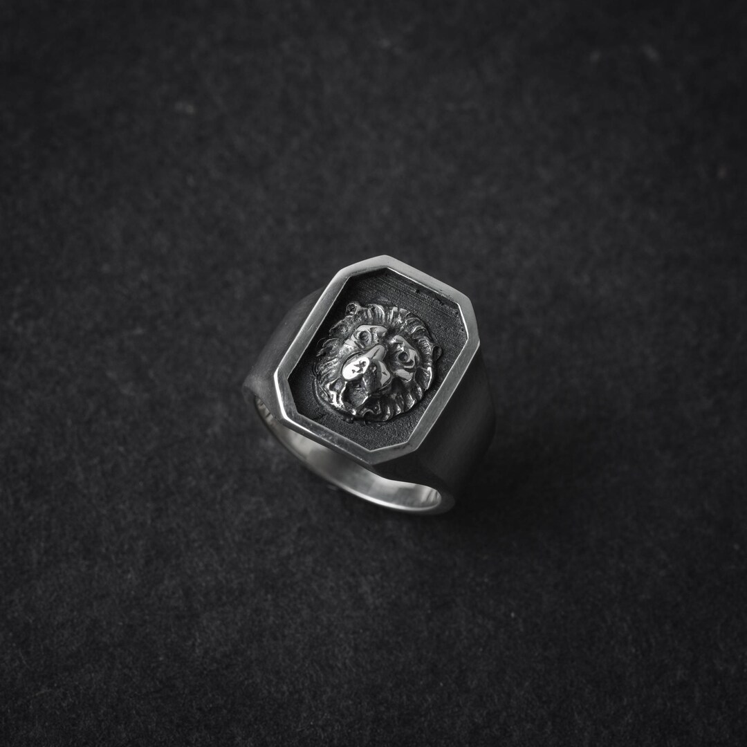Lion Octagon Stamp Ring | Lion Ring | Statement Ring | Lion Head Ring ...