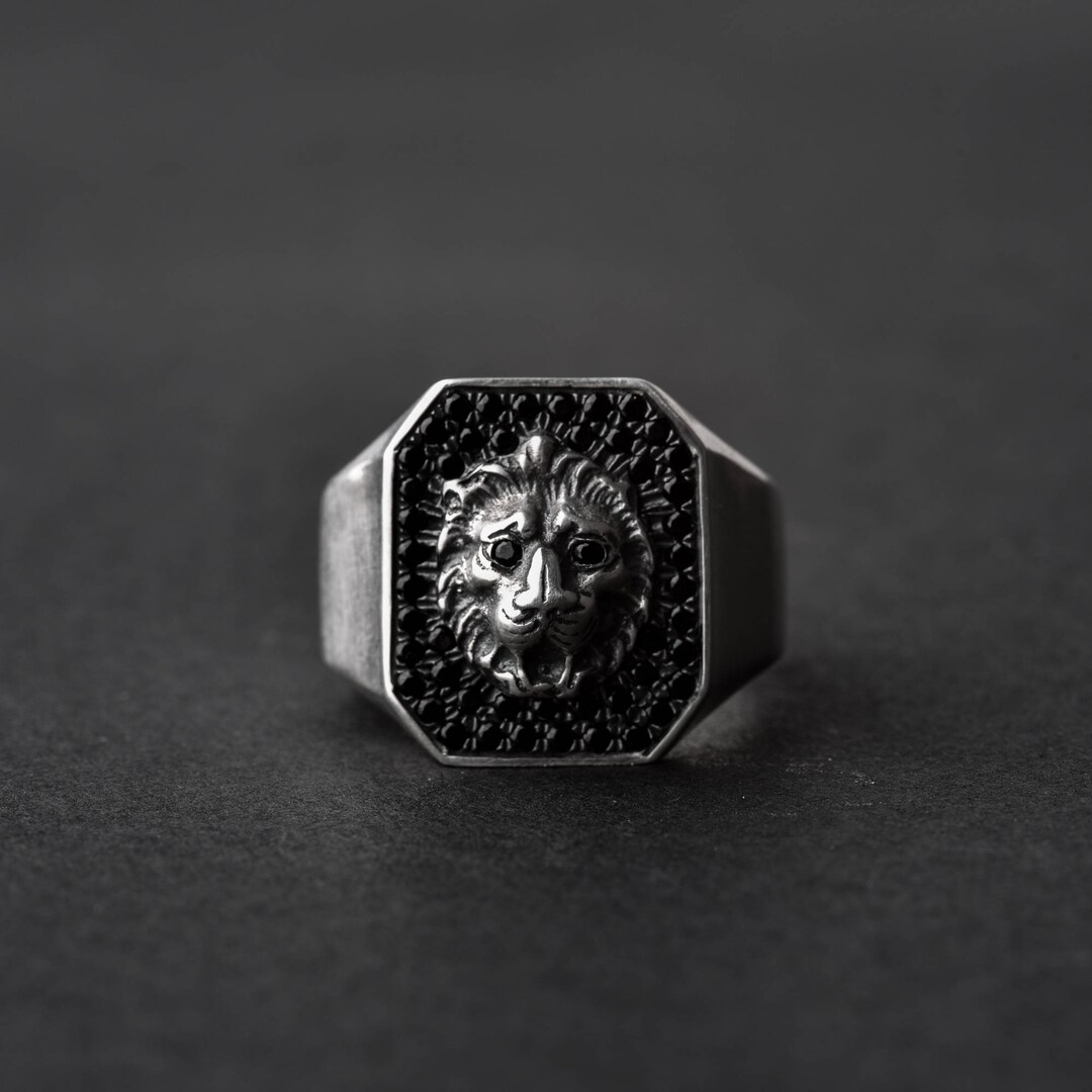 Lion Octagon Stamp Ring Lion Ring Statement Ring Lion - Etsy Israel