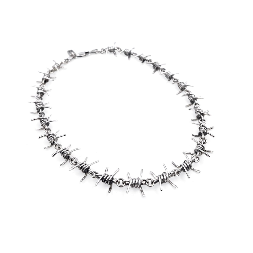 Sterling Silver Barbed Wire Necklace | Barb Wire Goth Choker Necklace ...