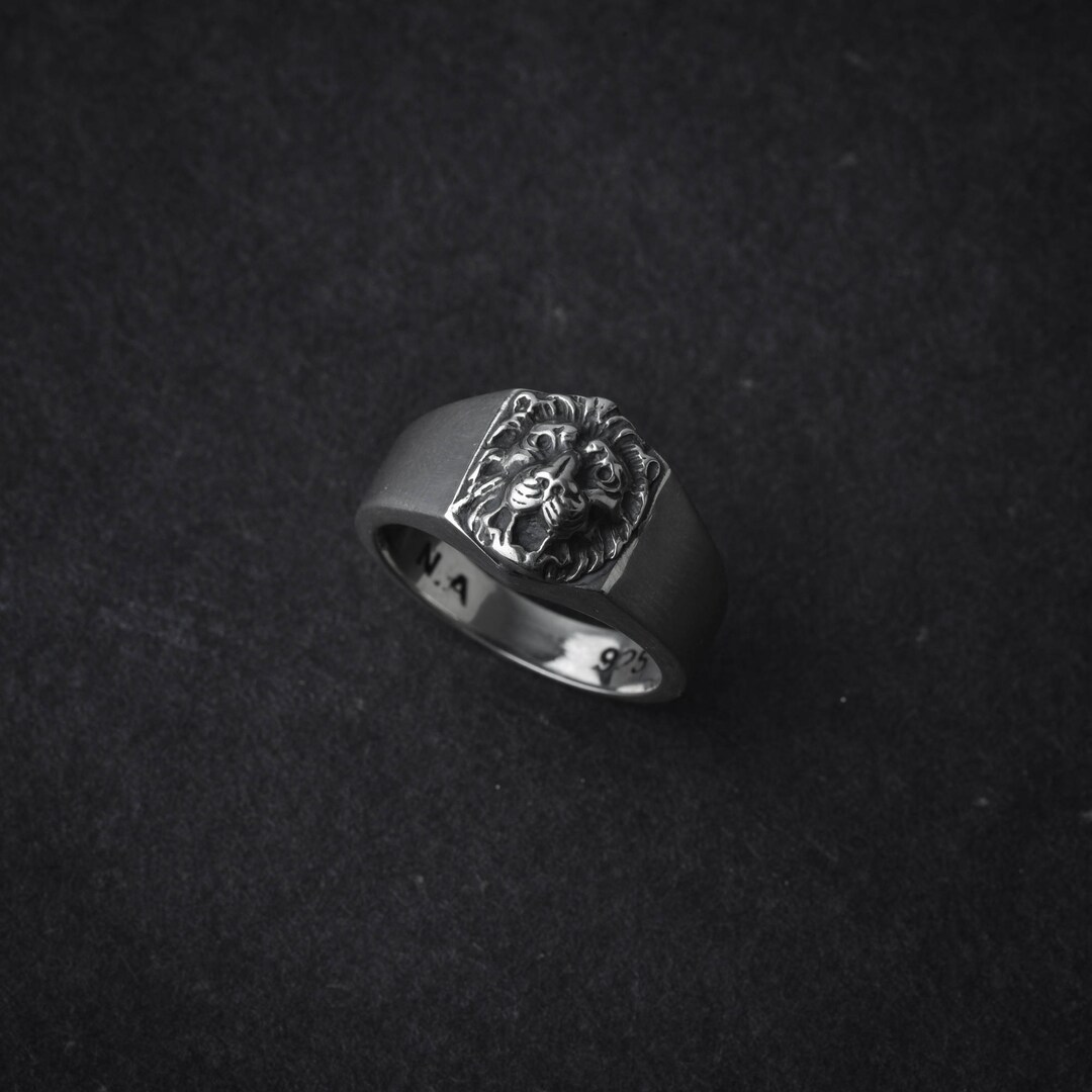Lion Head Hexagonal Stamp Ring | Silver Lion | Sterling Silver Signet ...