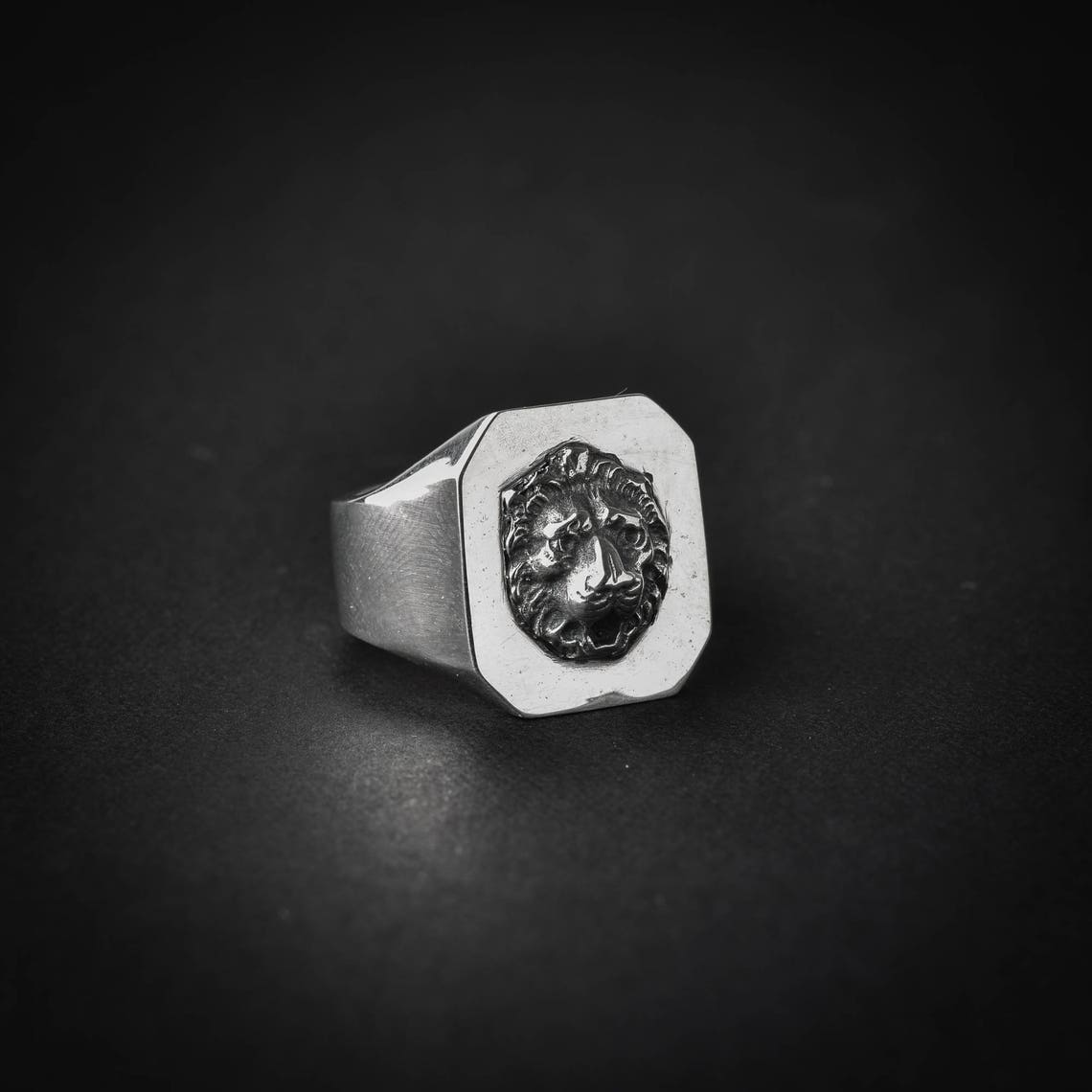 Lion Octagon Stamp Ring | Lion Ring | Statement Ring | Lion Head Ring ...
