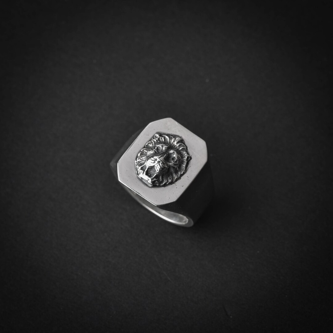 Lion Octagon Stamp Ring | Lion Ring | Statement Ring | Lion Head Ring ...