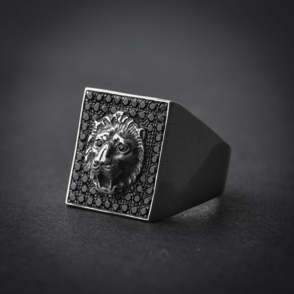 Rectangle Lion Signet Ring Lion Ring Statement Ring Lion | Etsy